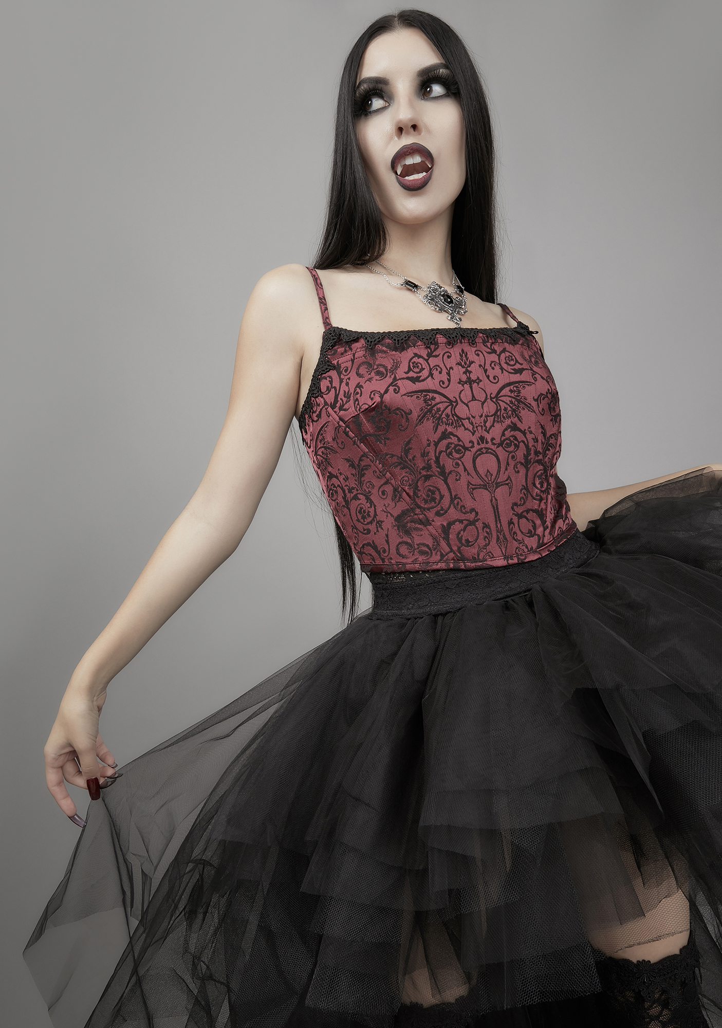 Widow Brocade Print Bustier Corset Top Wine Black Dolls Kill