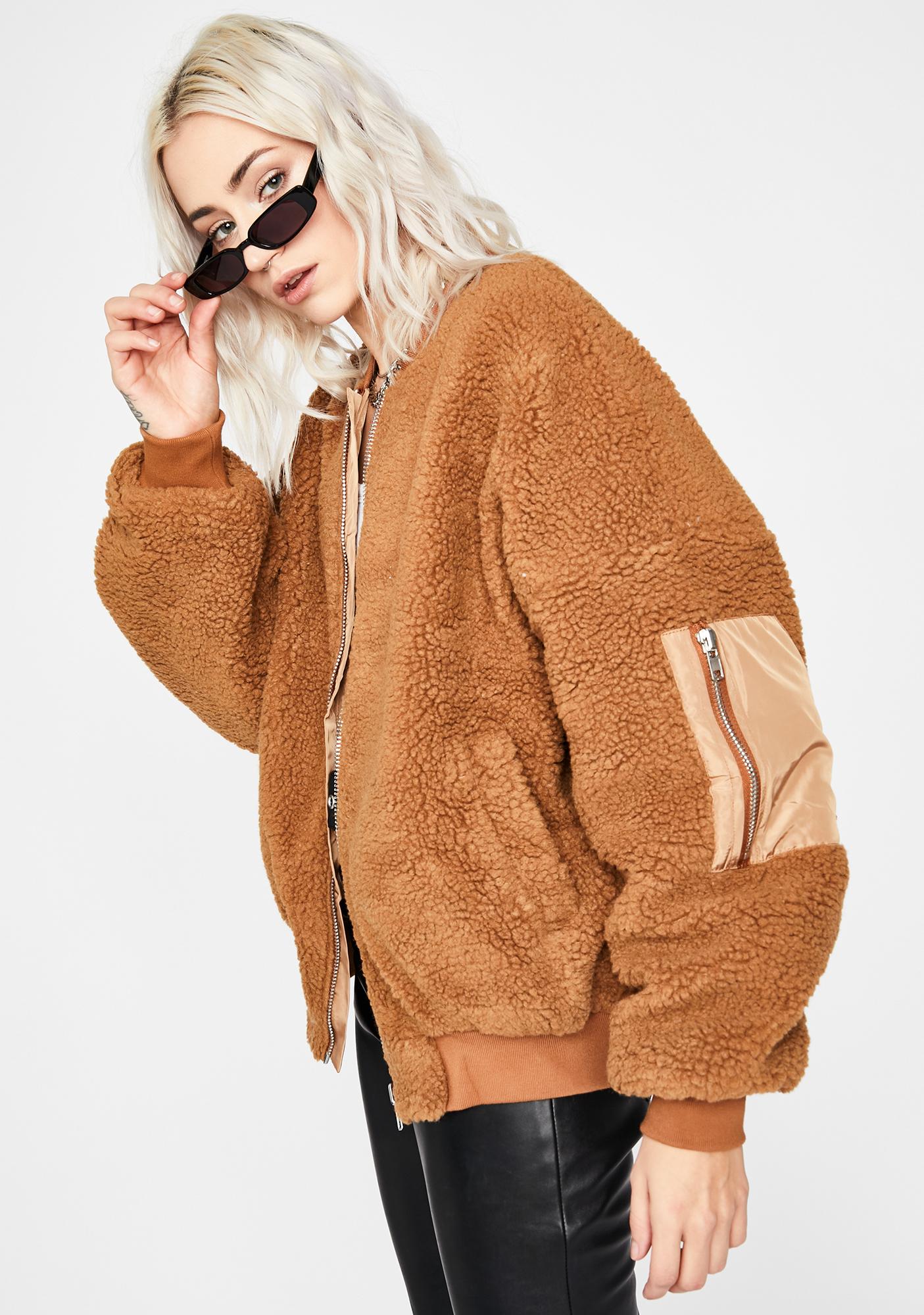 Brown Teddy Bomber Jacket | Dolls Kill