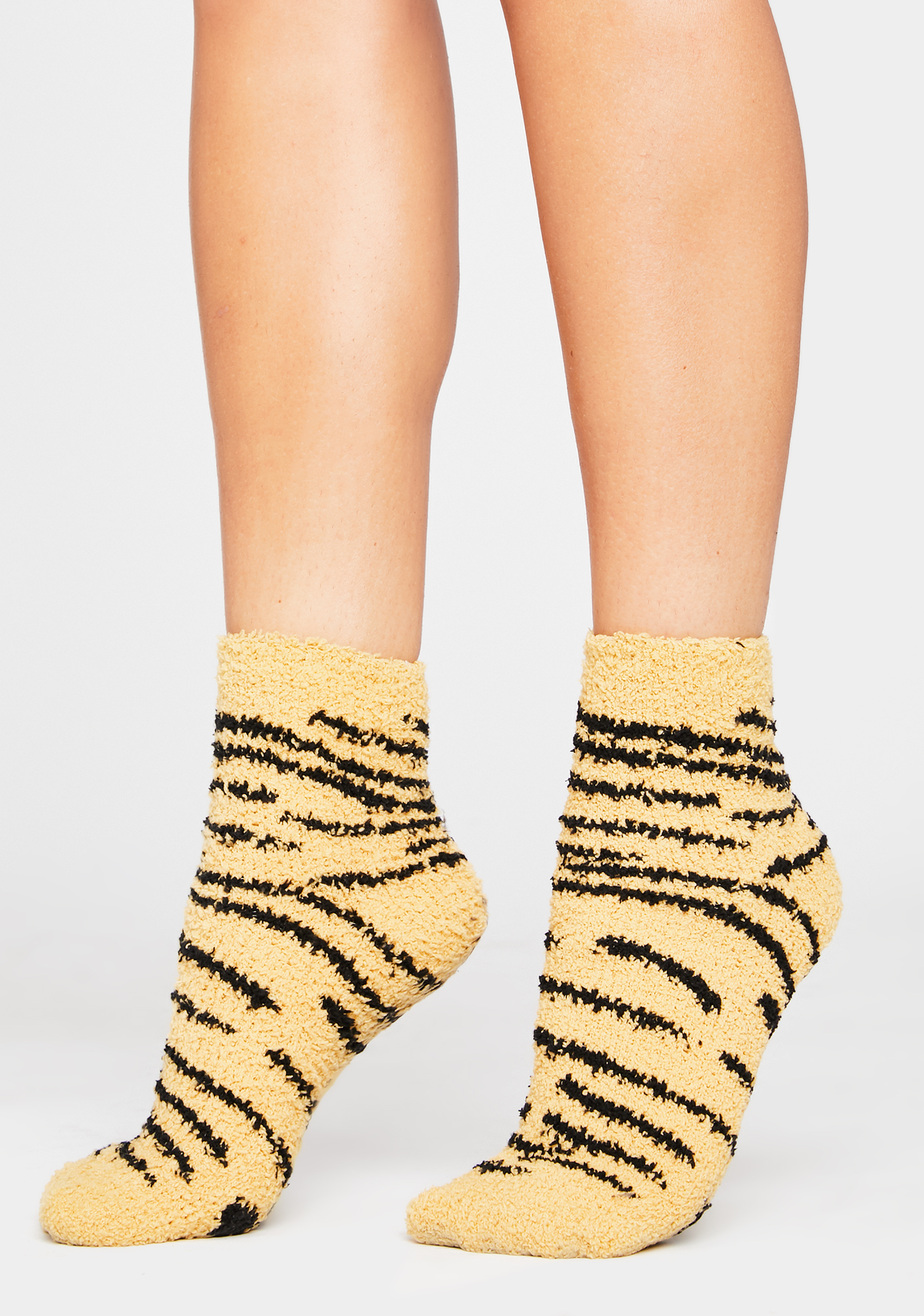 Zebra Mustard Fuzzy Ankle Socks | Dolls Kill