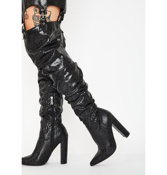 Snakeskin Thigh High Chap Boots | Dolls Kill