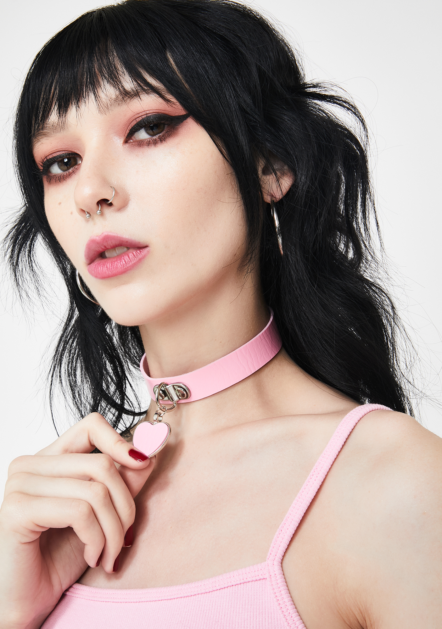Matte Pastel Pink Thick Band Heart Charm Choker | Dolls Kill