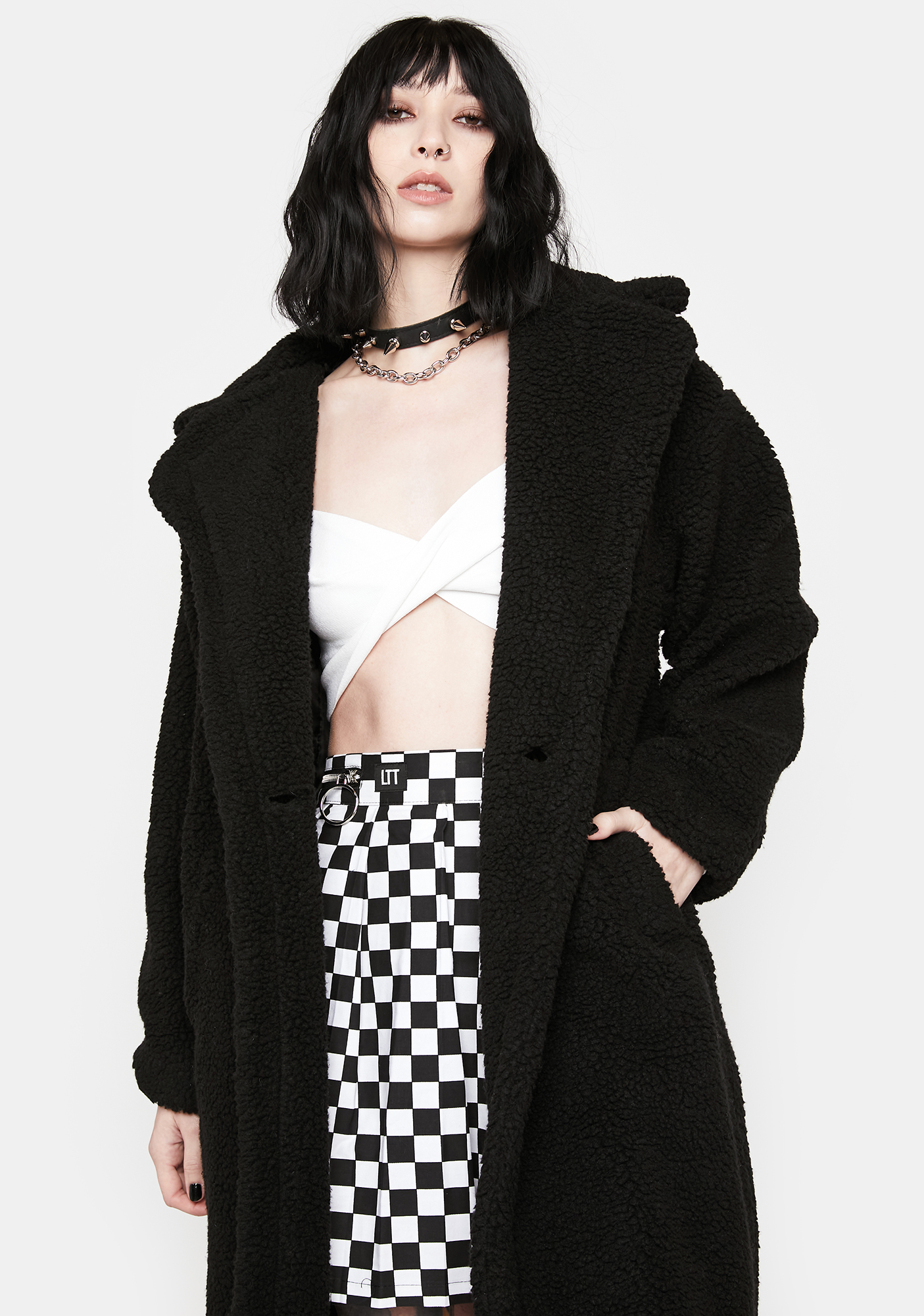 Long Sherpa Trench Coat Black Dolls Kill