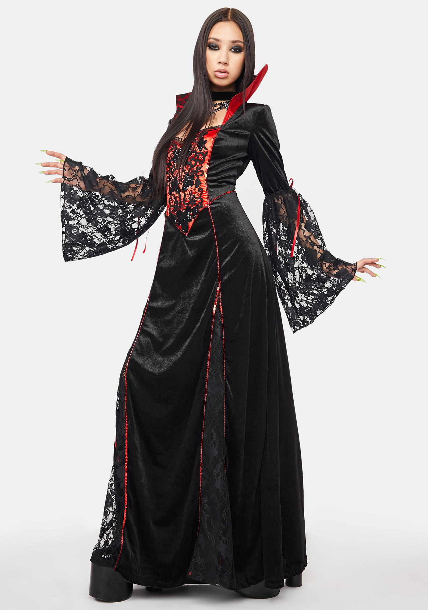 Lace Bell Sleeve Vampire Maxi Dress Costume | Dolls Kill