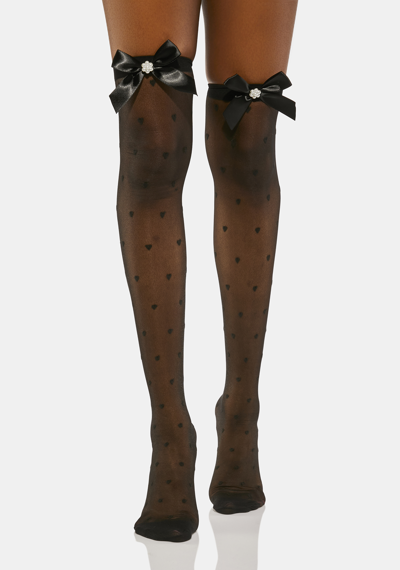 Sheer Heart Polka Dot Thigh Highs Black Dolls Kill