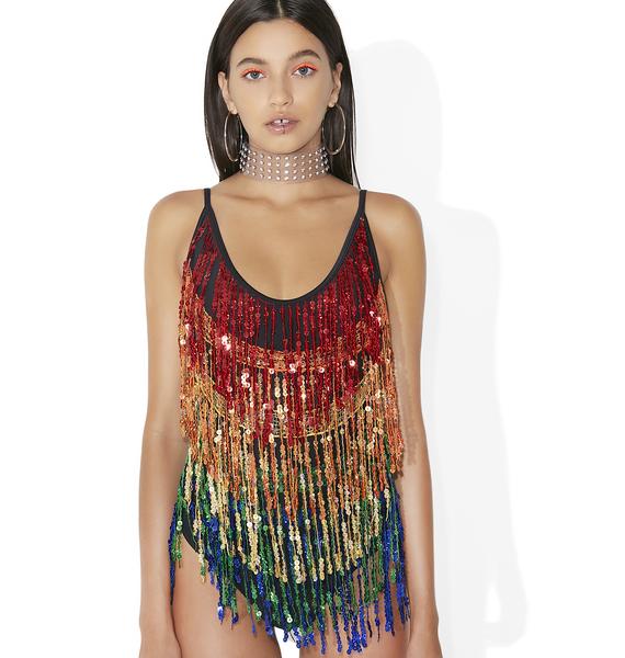 Jaded London Rainbow Fringe Sequin Plunge Swimsuit | Dolls Kill
