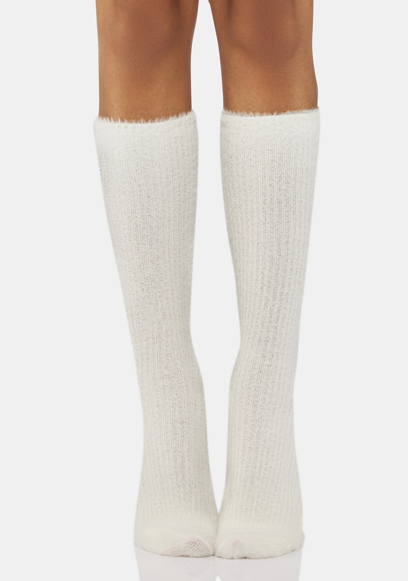 Fuzzy Knee High Socks - White | Dolls Kill