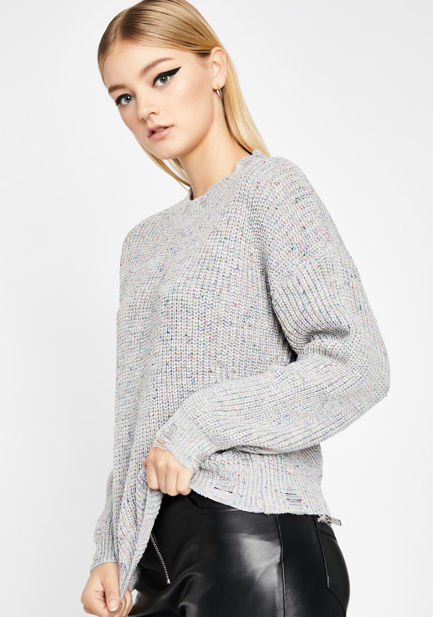 Grey Distressed Chunky Knit Grey Crewneck Sweater | Dolls Kill