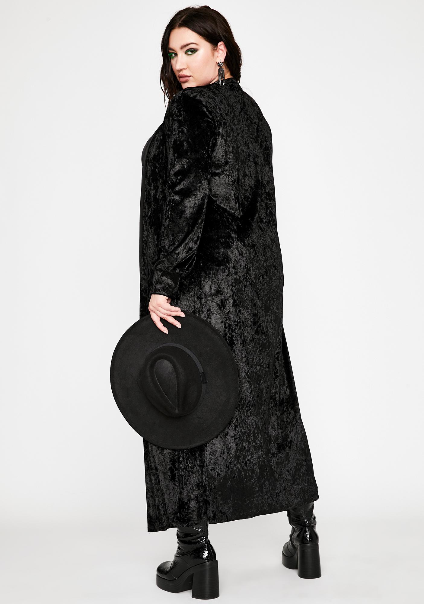 Plus Size Velvet Long Sleeve Maxi Duster Cardigan Kimono Black | Dolls Kill