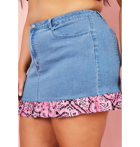 Plus Size Sugar Thrillz Denim Bandana Mini Skirt Pink Blue Dolls Kill