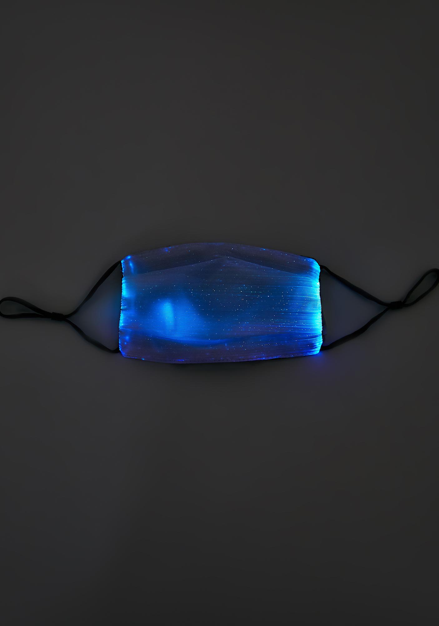 LED Light Up Fishnet Protective Face Mask - Black/White/Blue | Dolls Kill