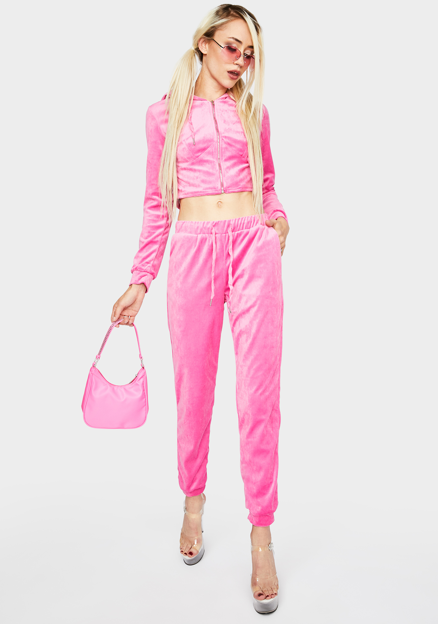 Velour Jogger Tracksuit - Light Pink | Dolls Kill