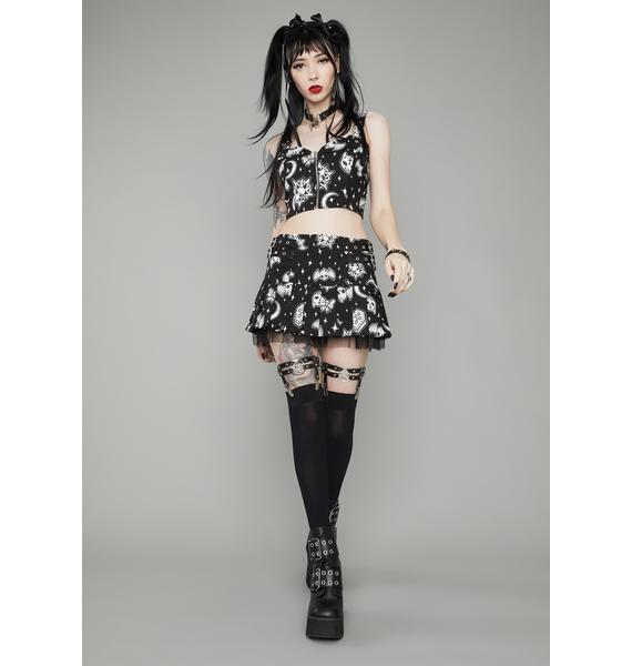 Dolls Kill All Over Celestial Goth Print Pleated Mini Skirt Dolls Kill