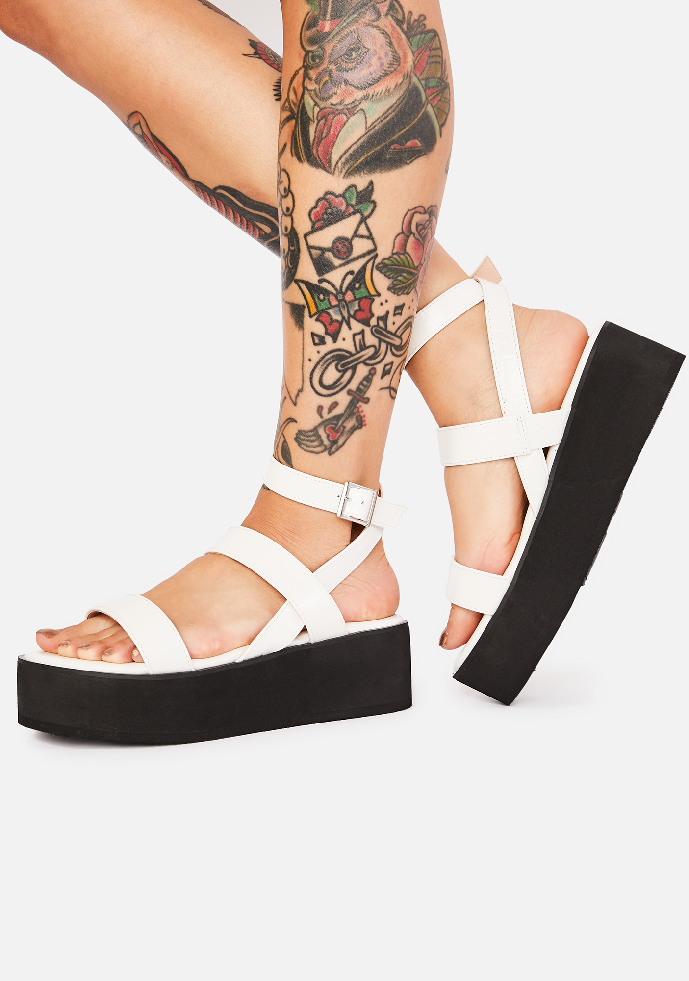 Strappy Platform Sandals - Black/White | Dolls Kill
