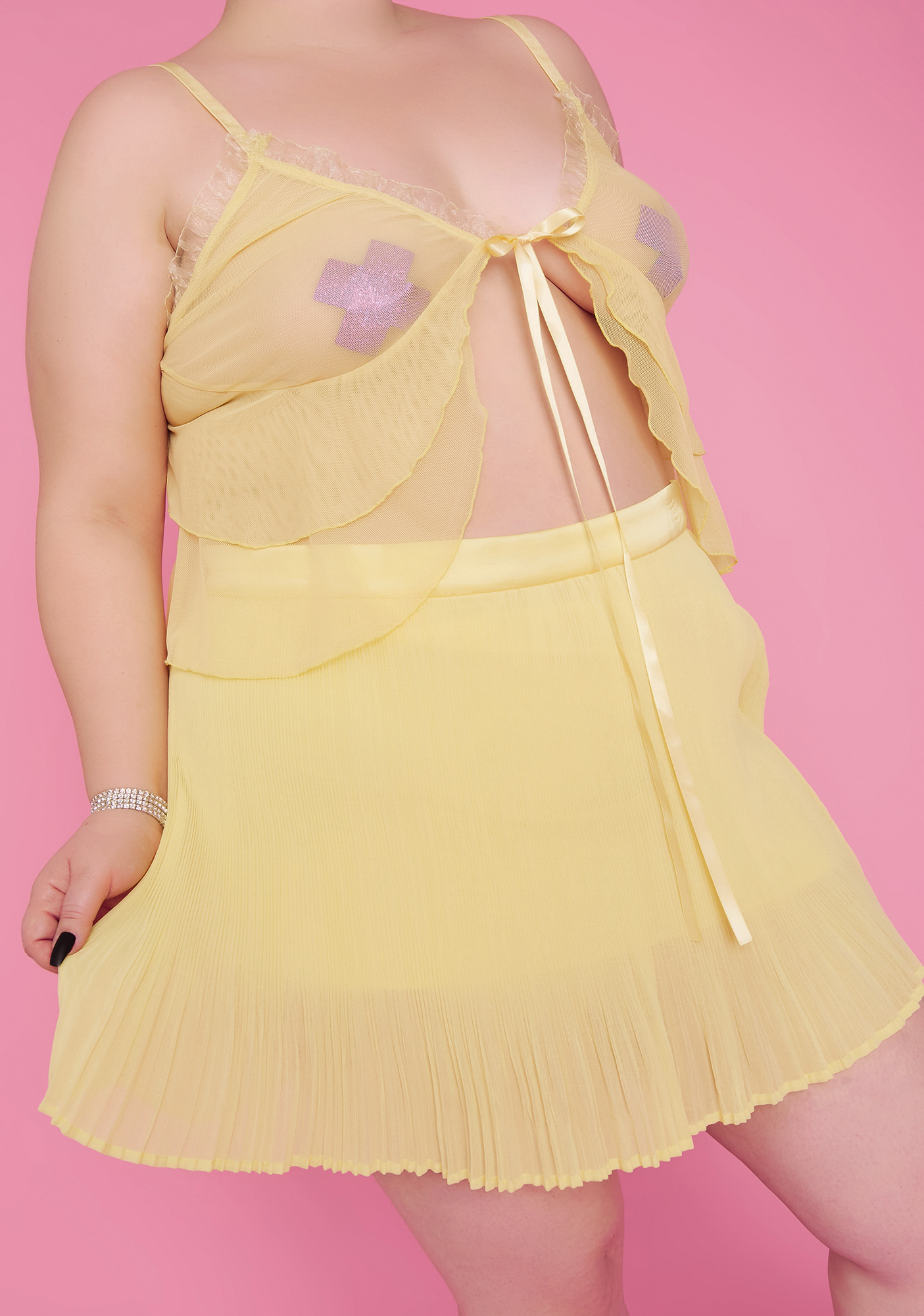 Sugar Thrillz Plus Size Chiffon Pleated Mini Skirt Lemon Dolls Kill