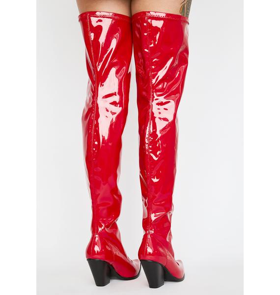 Red Shiny PVC Thigh High Boots | Dolls Kill