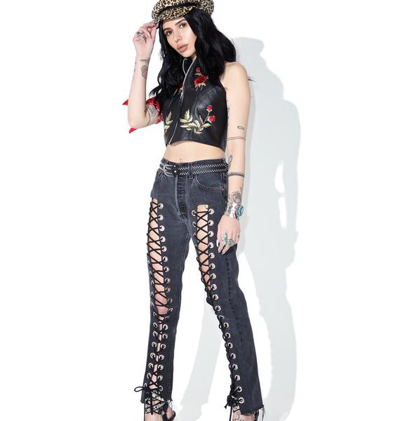 American Vintage Reworked Levi's Black Denim Lace-Up Jeans | Dolls Kill American Vintage Reworked Levi's Black Denim Lace-Up Jeans | Dolls Kill