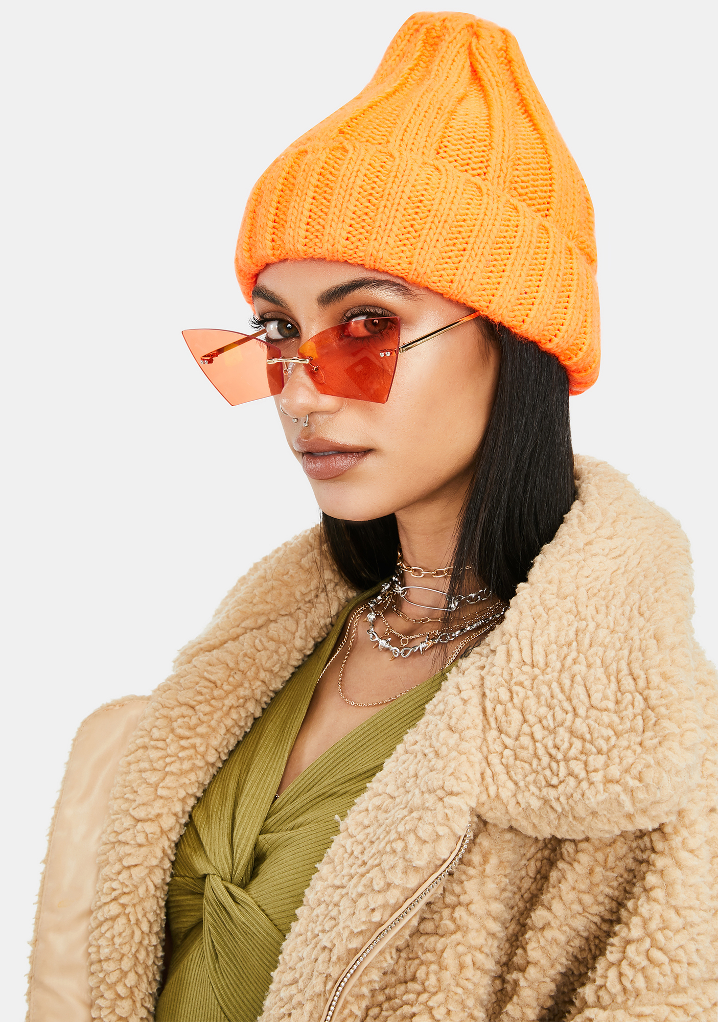 Frameless Rectangular Cat Eye Sunglasses Orange Dolls Kill